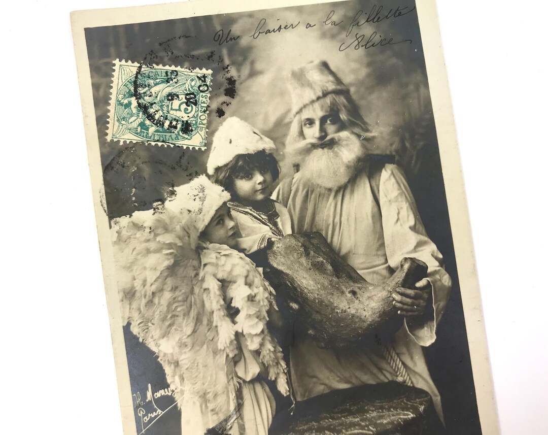 Antique Christmas Postcard, Santa Claus, Pere Noel, Clog, Angel ...