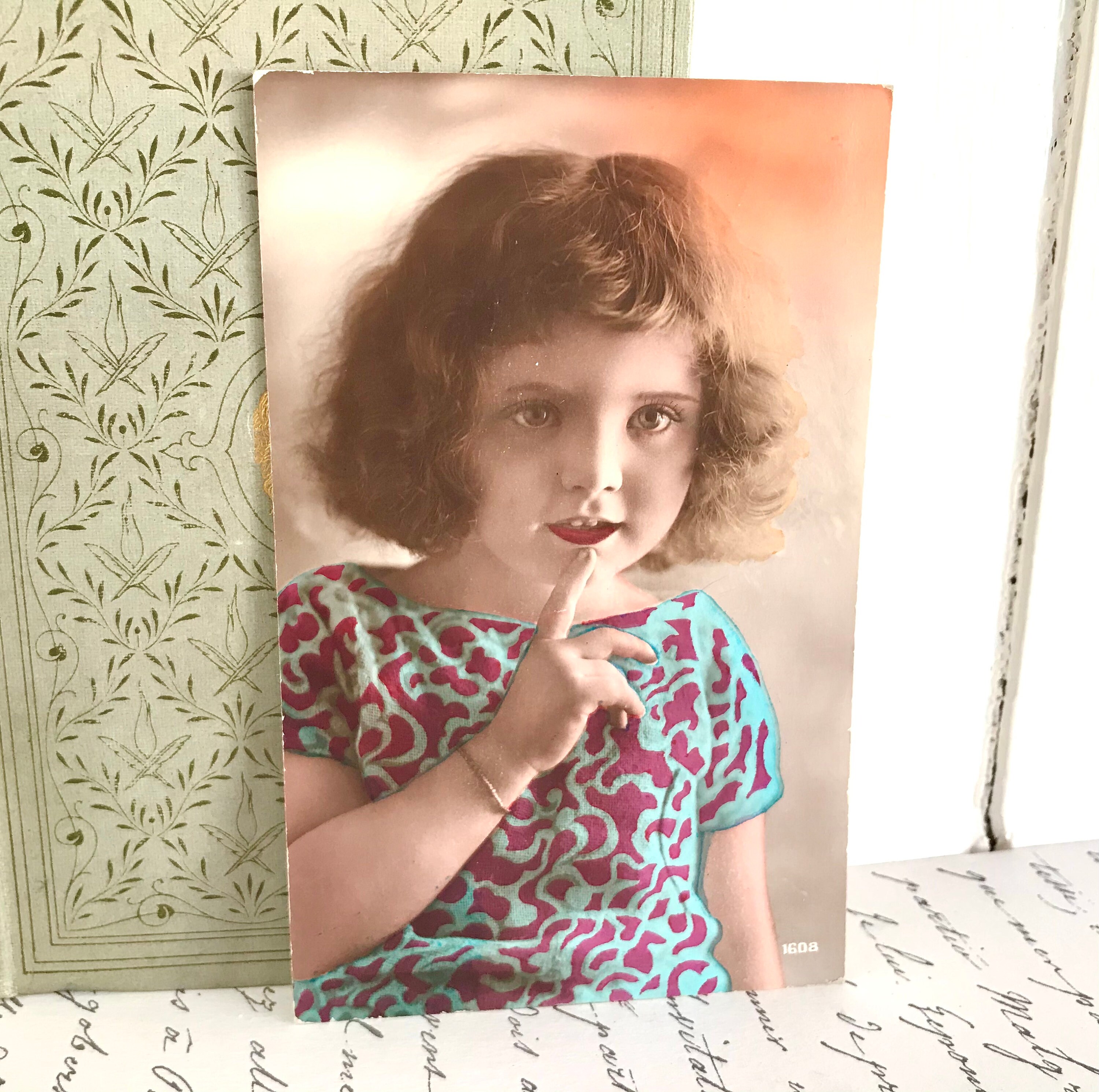Vintage Postcard Pretty Girl in Bright Colours Hand Tinted | Etsy