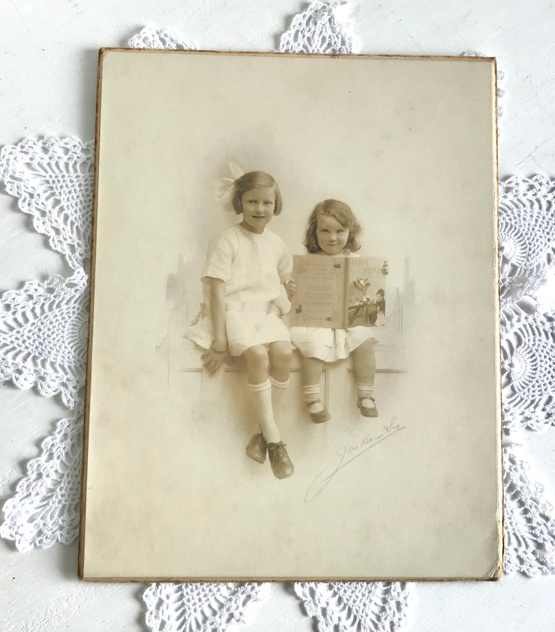 Large Antique Photograph, Beautiful Little Girls With Pretty Hair and ...