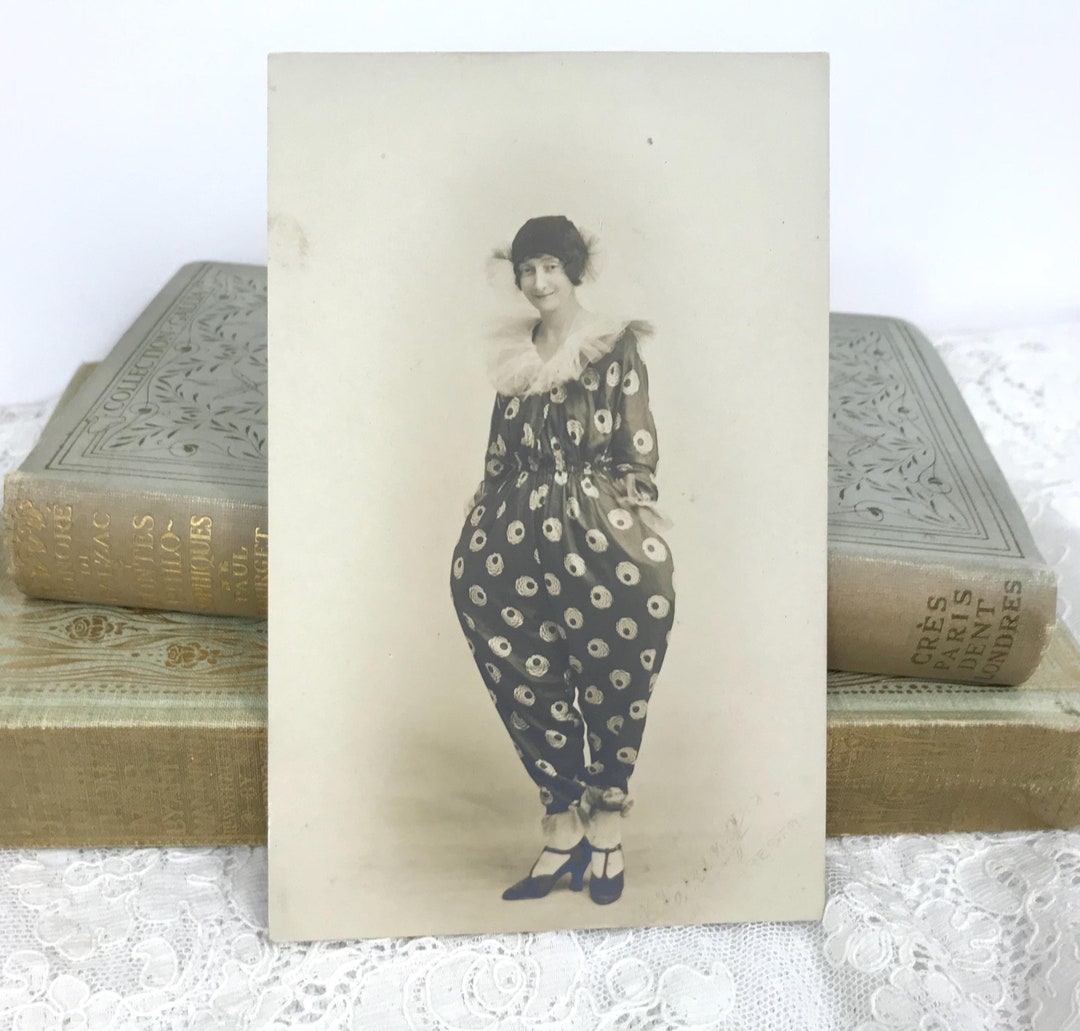 Antique Postcard, Pierrette Clown Costume, Quirky Lady, Real Photograph ...
