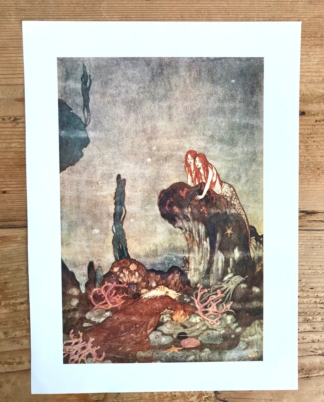 Ariel and Mermaids, Edmund Dulac Original Print, Tipped in Book Plate ...