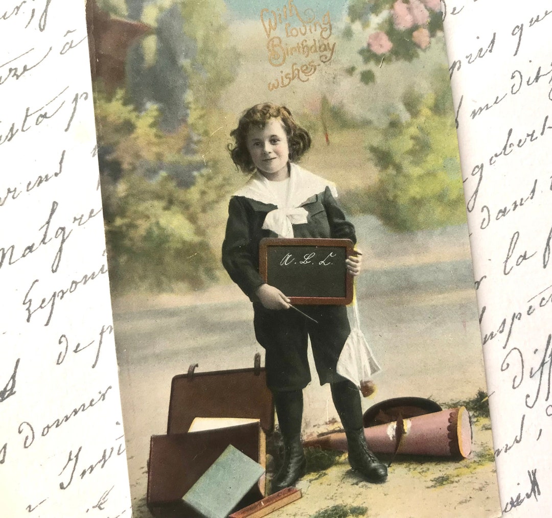 Vintage Child Postcard, Little Boy in Sailor Suit, School Slate, Hand ...