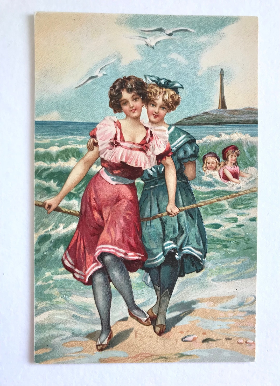 Bathing Beauties Postcard, Pretty Ladies on the Beach, Embossed ...