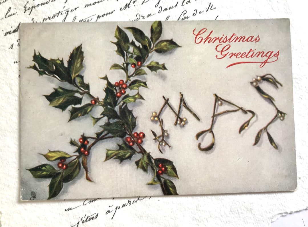 Antique Christmas Postcard, Xmas, Holly Branches, Raphael Tuck Oilette - Etsy
