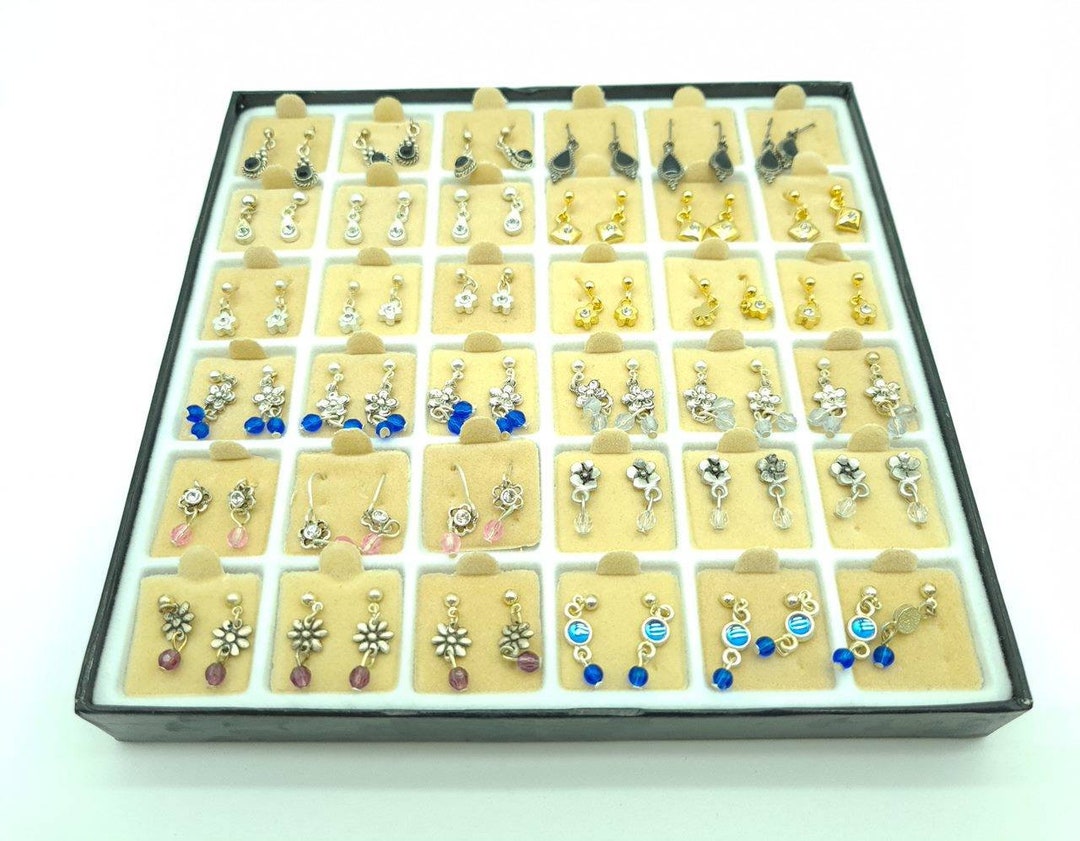 Display Tray With 36 Pairs of Hand Made Vintage Ear Rings - Etsy