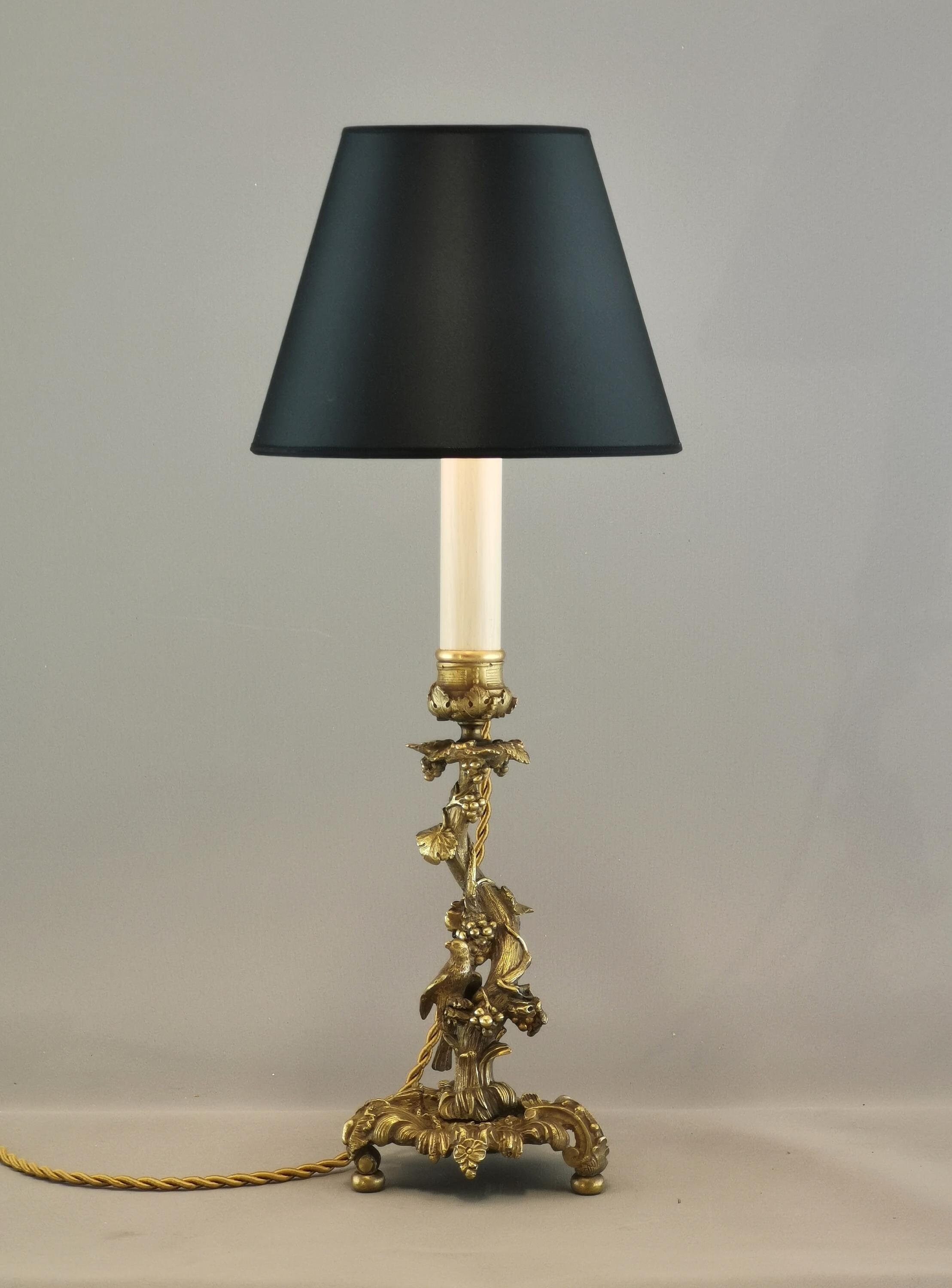 Antique French Rococo Candlestick Lamp With New Black Satin Shade - Etsy