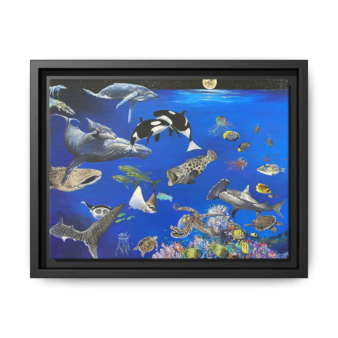 Framed Living Reef Canvas, Ocean Life Art, Marine Animals, Underwater ...
