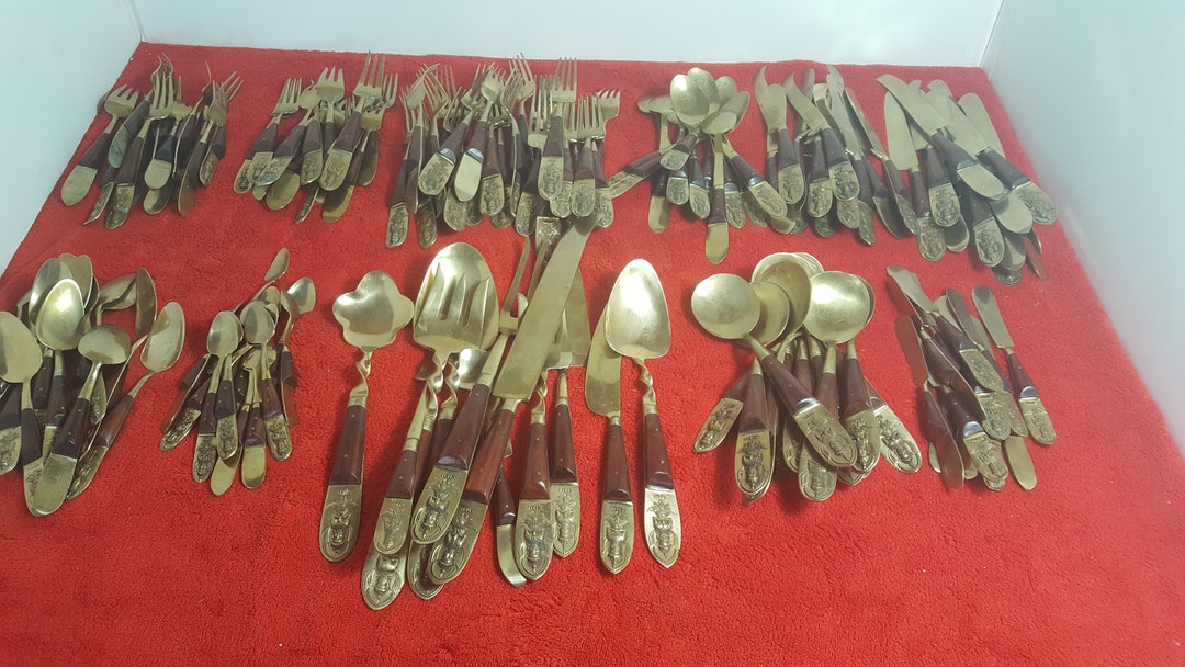 Vintage Siam Thailand Flatware Silverware, Full Set 144 Pieces, Gold ...