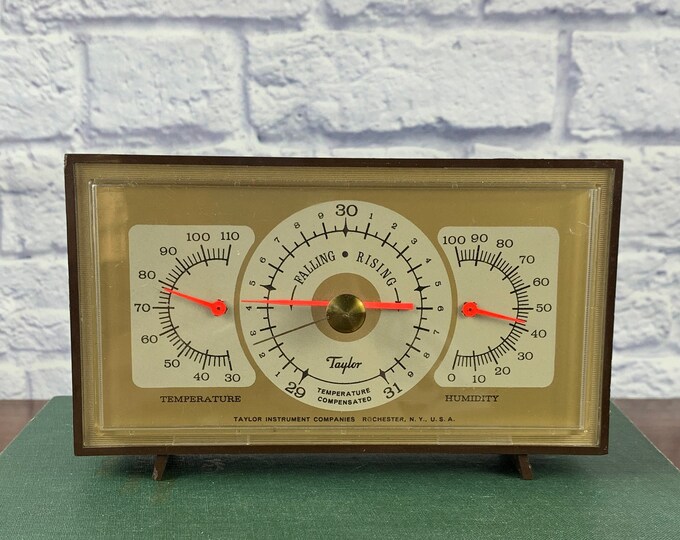 Taylor Instruments Desktop Barometer and Thermometer Mid Century Desk ...