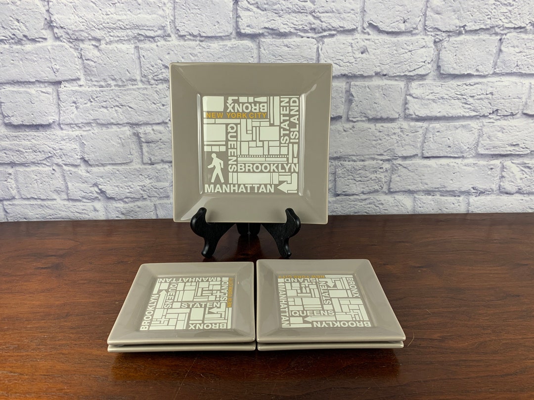 Fishs Eddy NYC Boroughs Platter and Appetizer Plates Gray and White - Etsy