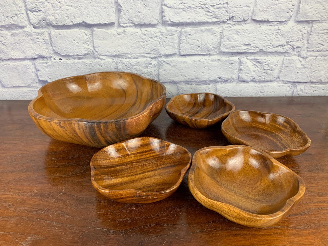 Vintage Monkey Pod Wood Nut Bowl With Two Sections Made in Hawaii Mid ...