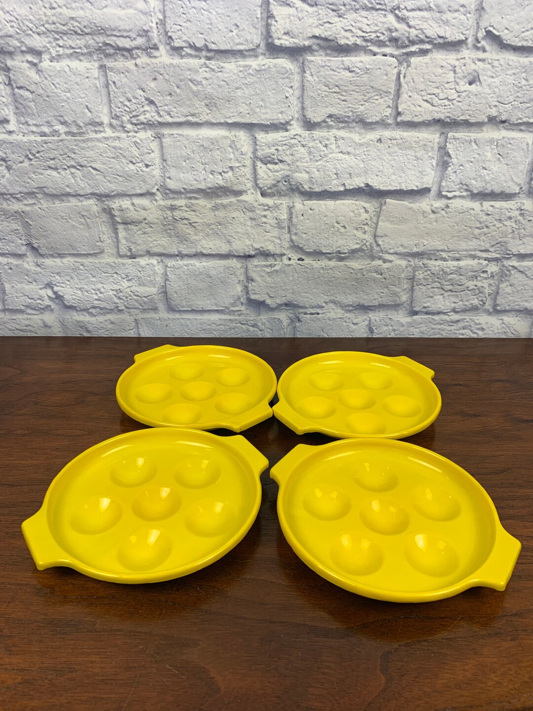 Yellow Enamel Escargot Plates Set of Four Mid Century Servingware - Etsy