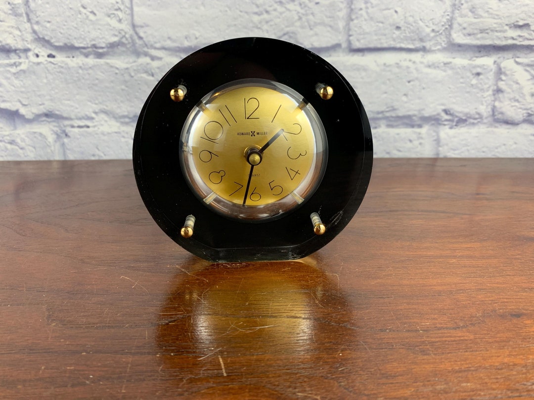 Howard Miller Round Lucite Clock Black and Gold Working Condition Mid ...