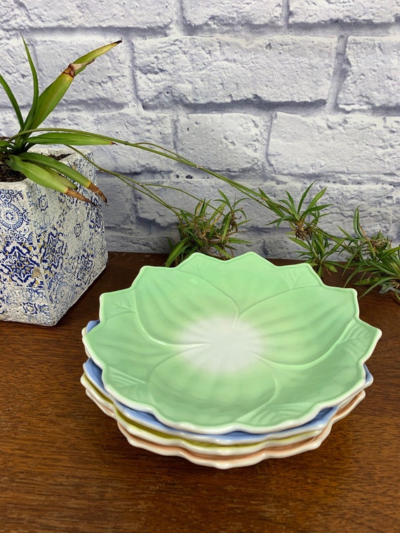 Set of Four Pastel Lotus Flower Plates Mid Century Anchor | Etsy