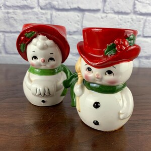 Lefton Mr. and Mrs. Snowman Ceramic Candleholders Vintage Winter and ...