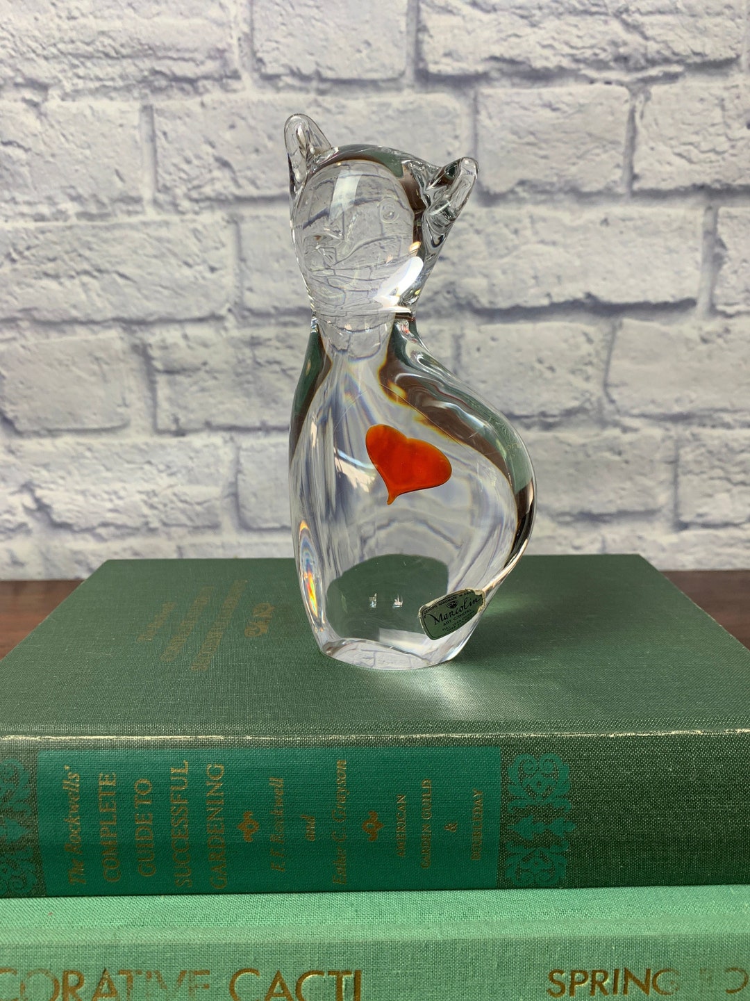 FM Marcolin Art Crystal Cat With Red Heart Vintage With Original ...