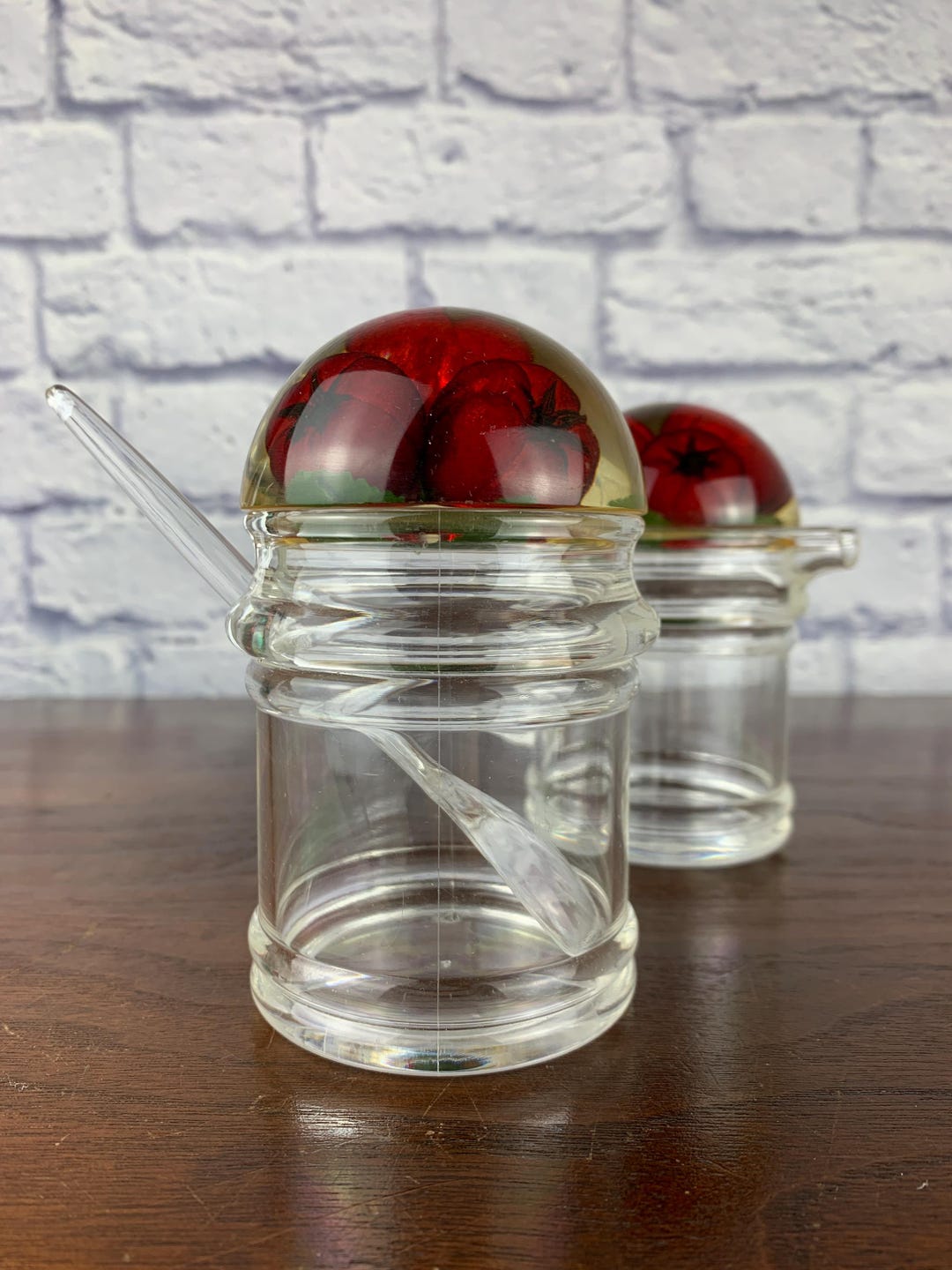 Set of Two Mid Century Lucite Raspberry and Cherry Jam Jars With Lids ...