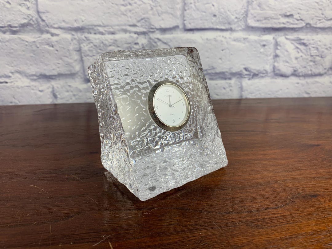 Vintage Orrefors Clear Glass Ice Block Desk Clock - Etsy