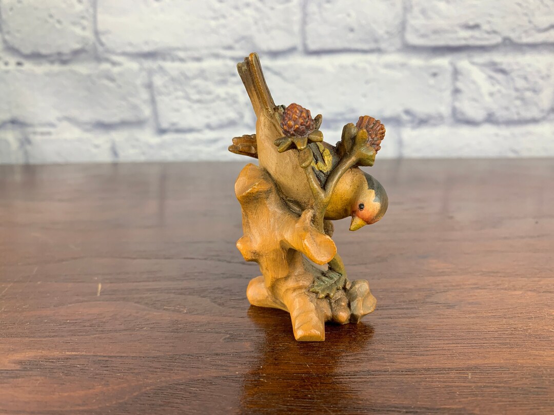 Anri of Italy Small Carved Wooden Bird Figurine Finch on Branch - Etsy