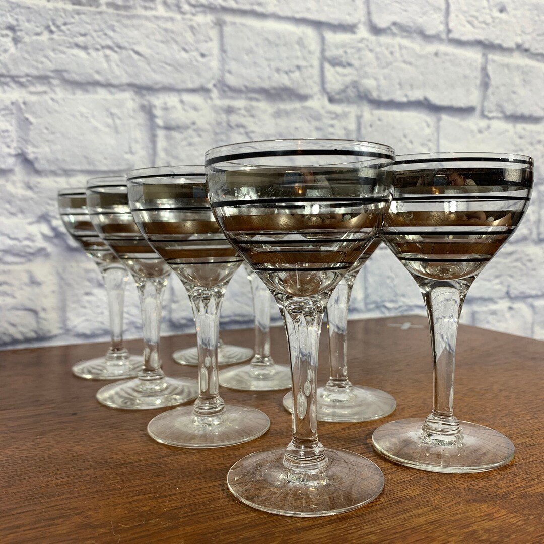 Philco Radiobar Wine Glass Set of 8 Platinum and Black Bands 1930s ...