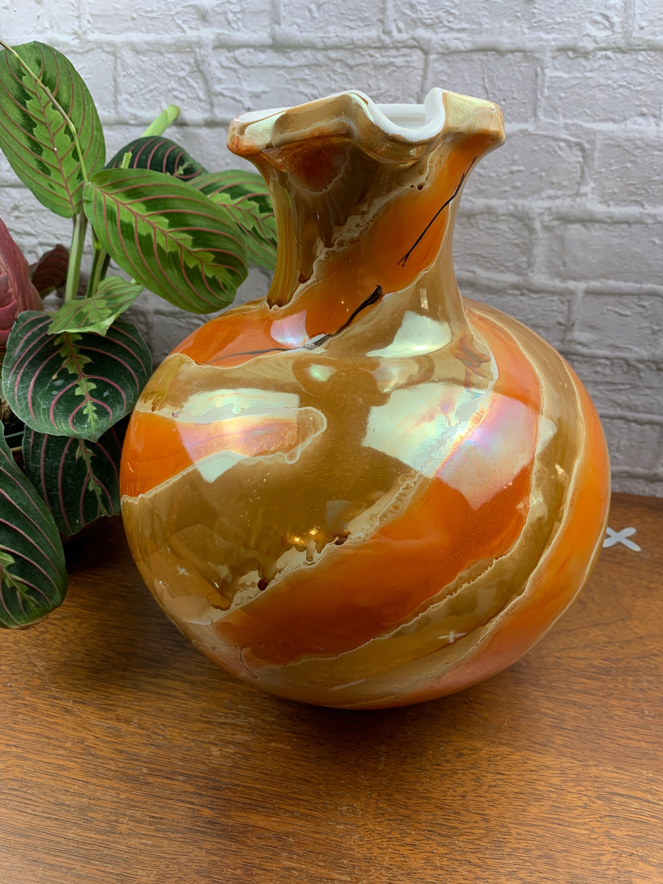 Royal Haeger Pottery Orange, Gold, and White Swirls Mid Century Large ...