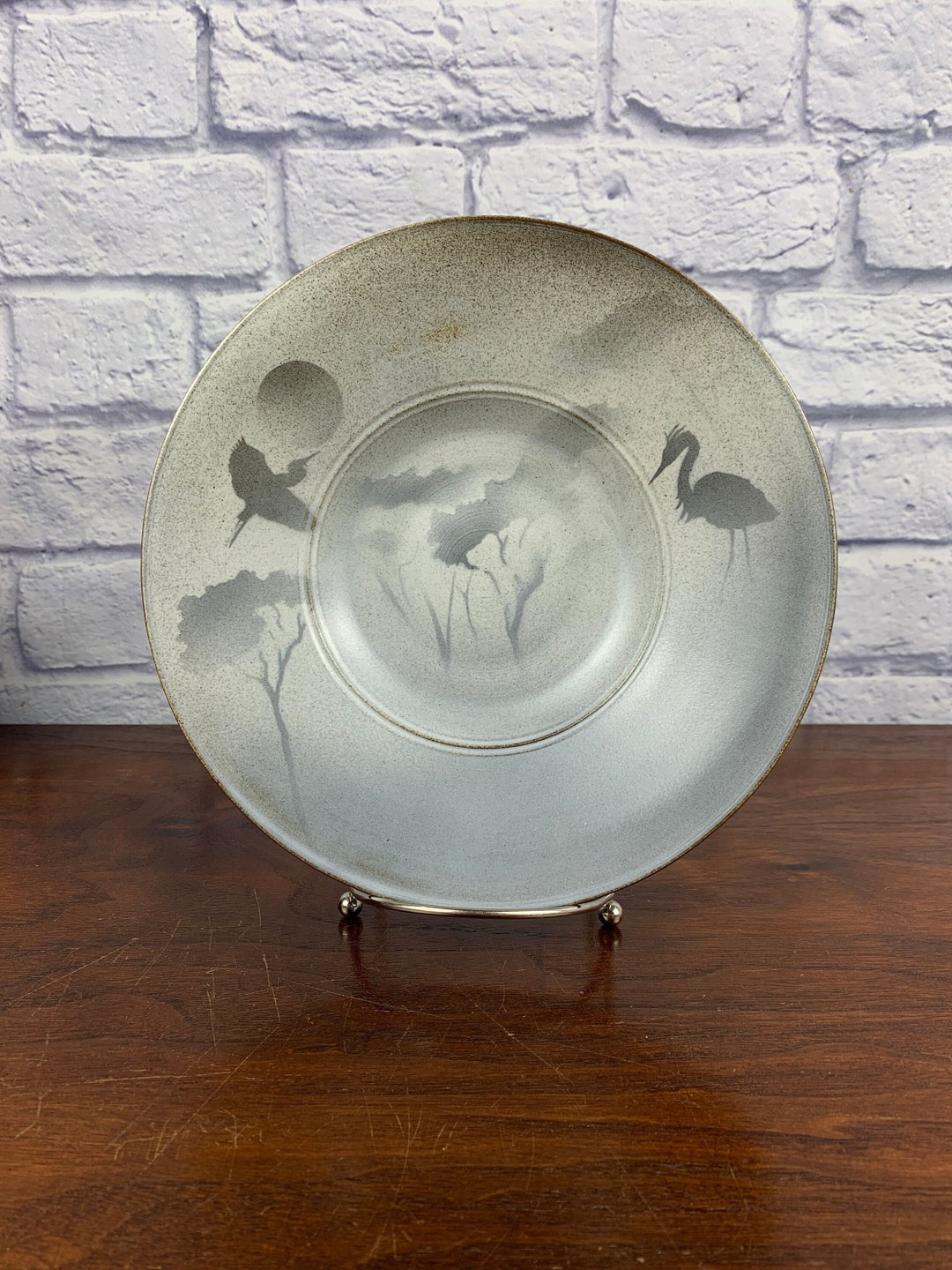 Thomas Norby Studio Pottery Flying Cranes Gray and Pale Blue Bowl - Etsy
