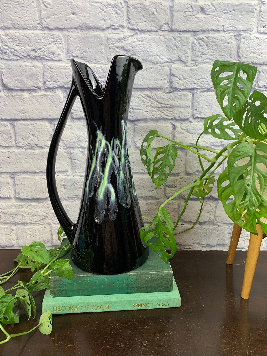 Royal Haeger R1619 Pitcher Vase Ebony Cascade Glaze Mid Century ...