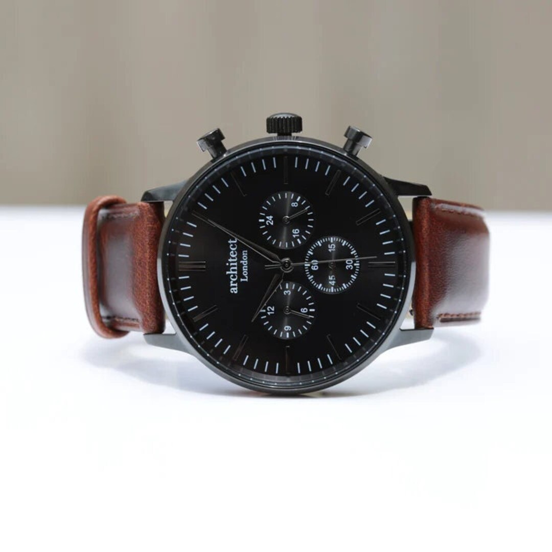 Personalised Engraved Watch for Men, Architect Motivator Black Face ...