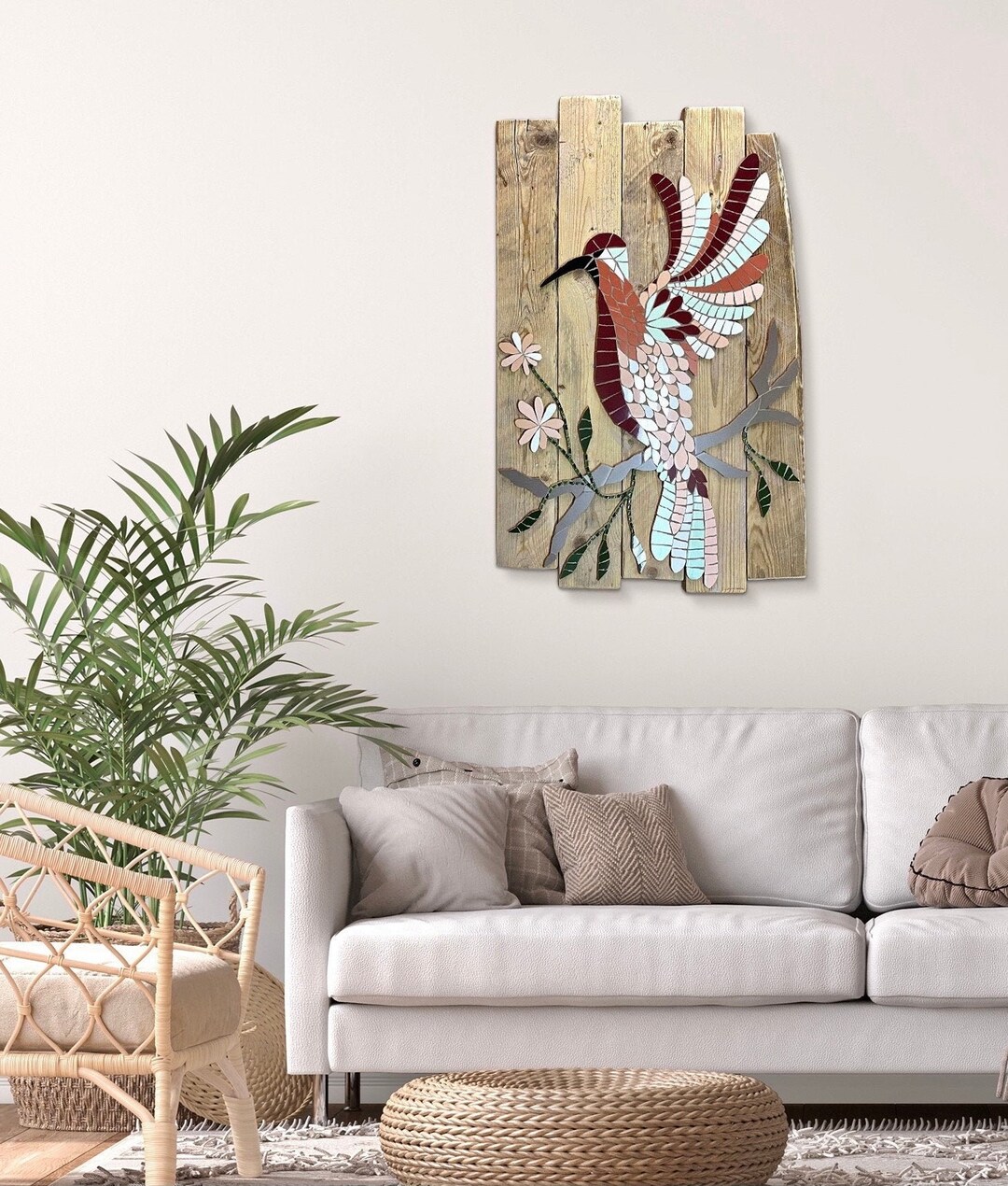 Mosaic Hummingbird Wall Art, Hummingbird Wall Tiles, Framed Wood Art ...