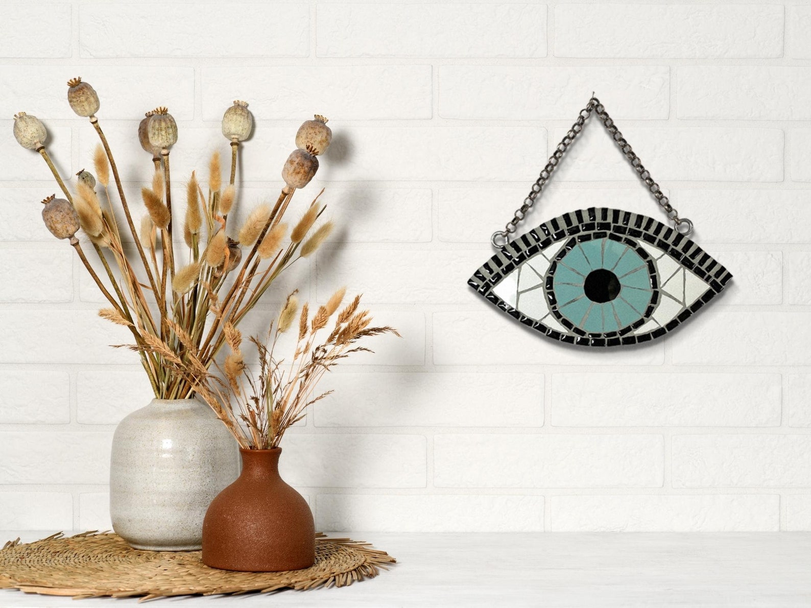 Outdoor Evil Eye Mosaic Wall Art, Evil Eye Mosaic Painting, Boho Evil ...
