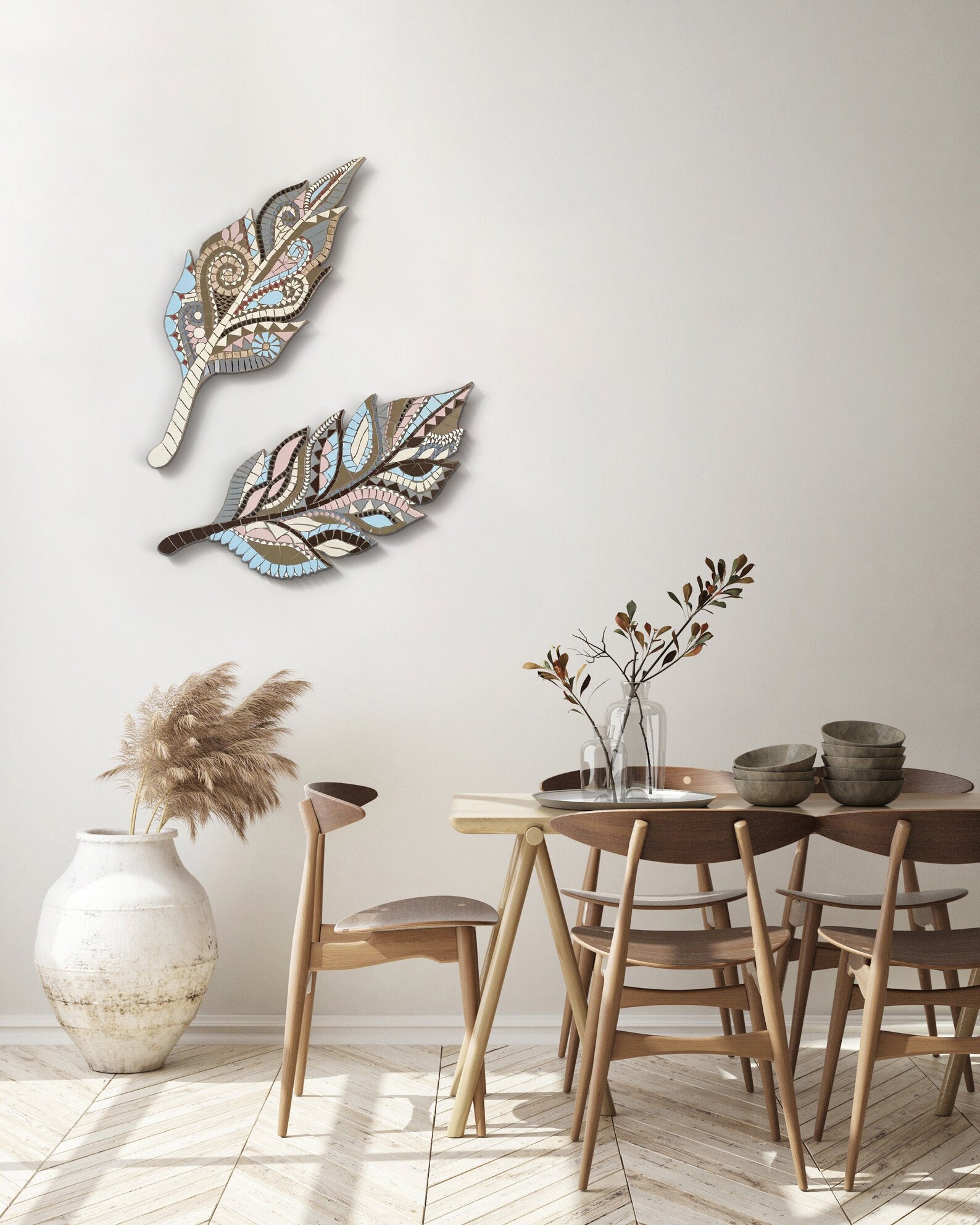 Mosaic Feather Wall Art, Handmade Boho Wall Art, Mosaic Feather Wall ...