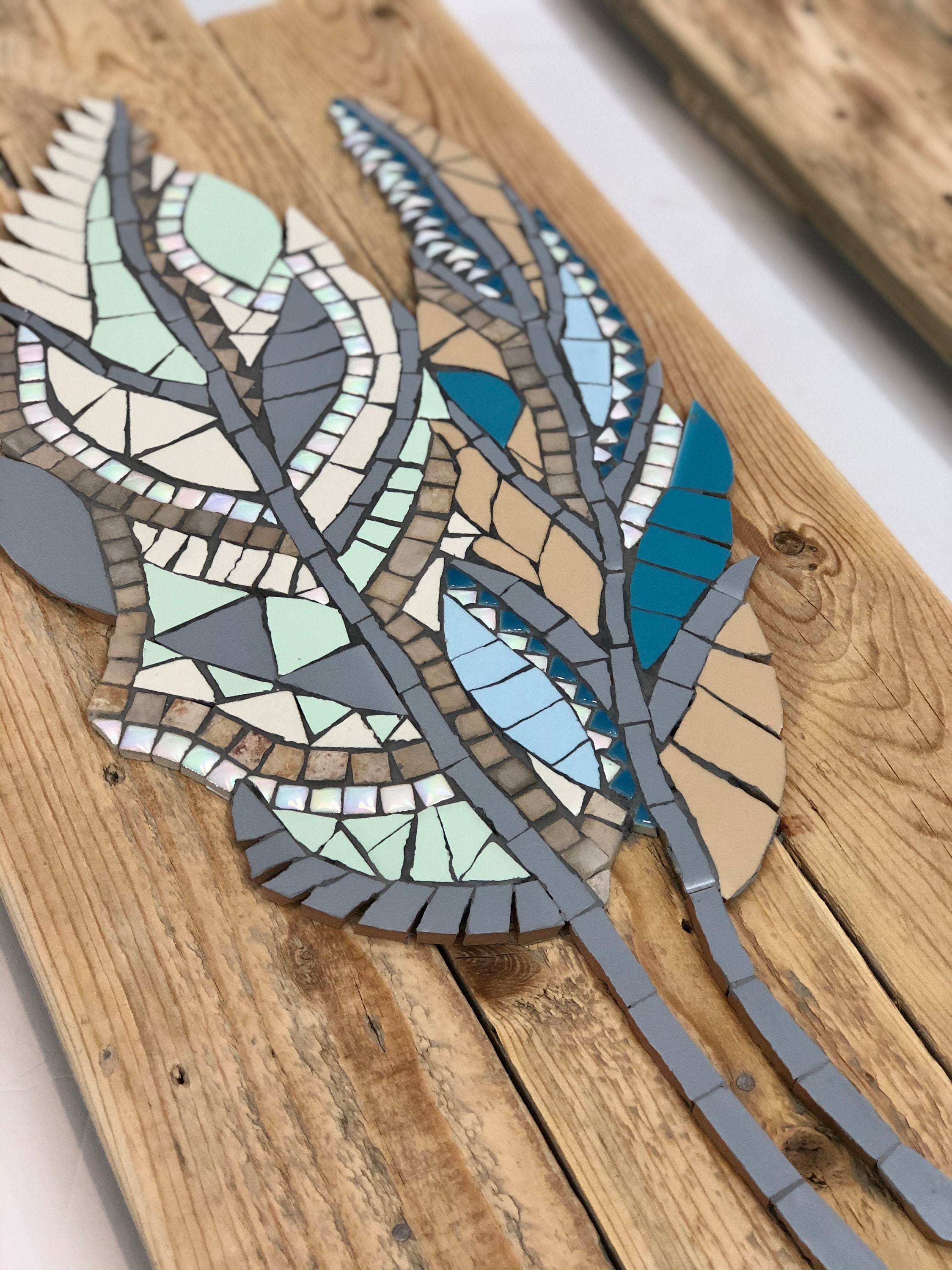 Mosaic Wall Art / 2 Piece Wall Decor / Boho Art Hanging / Feather ...