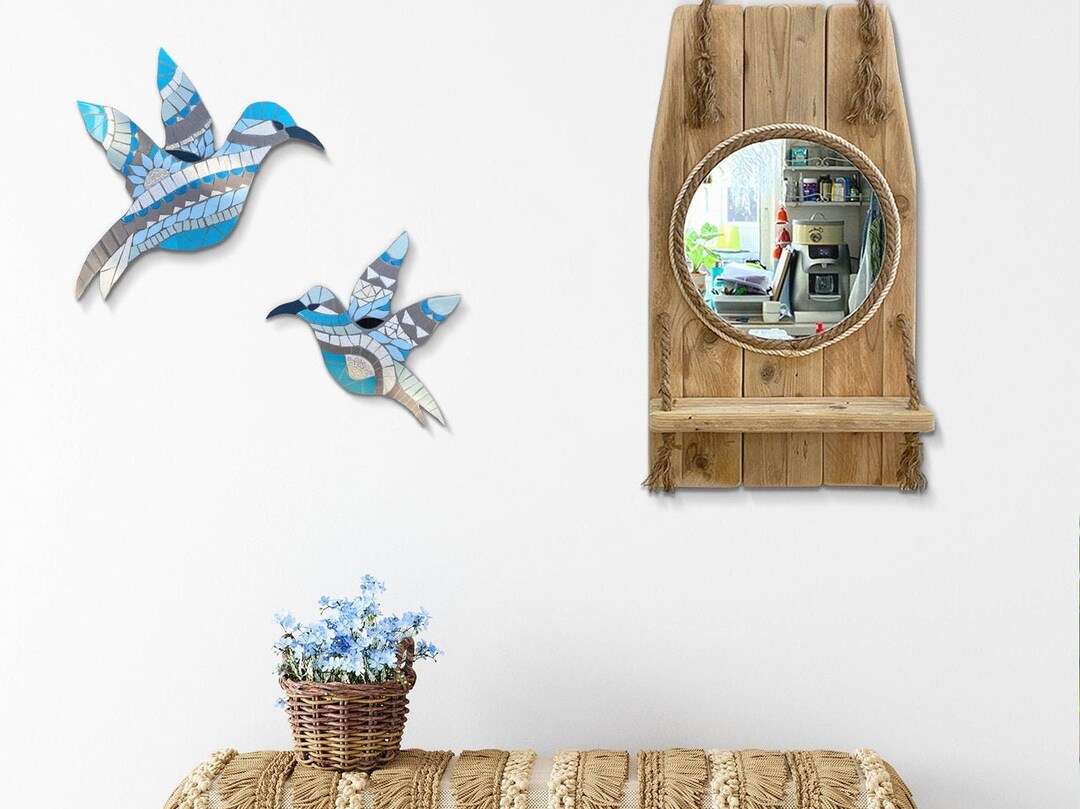 Blue Wall Art, Hummingbird Wall Decor, Ceramic Tile Wall Art, Mosaic ...
