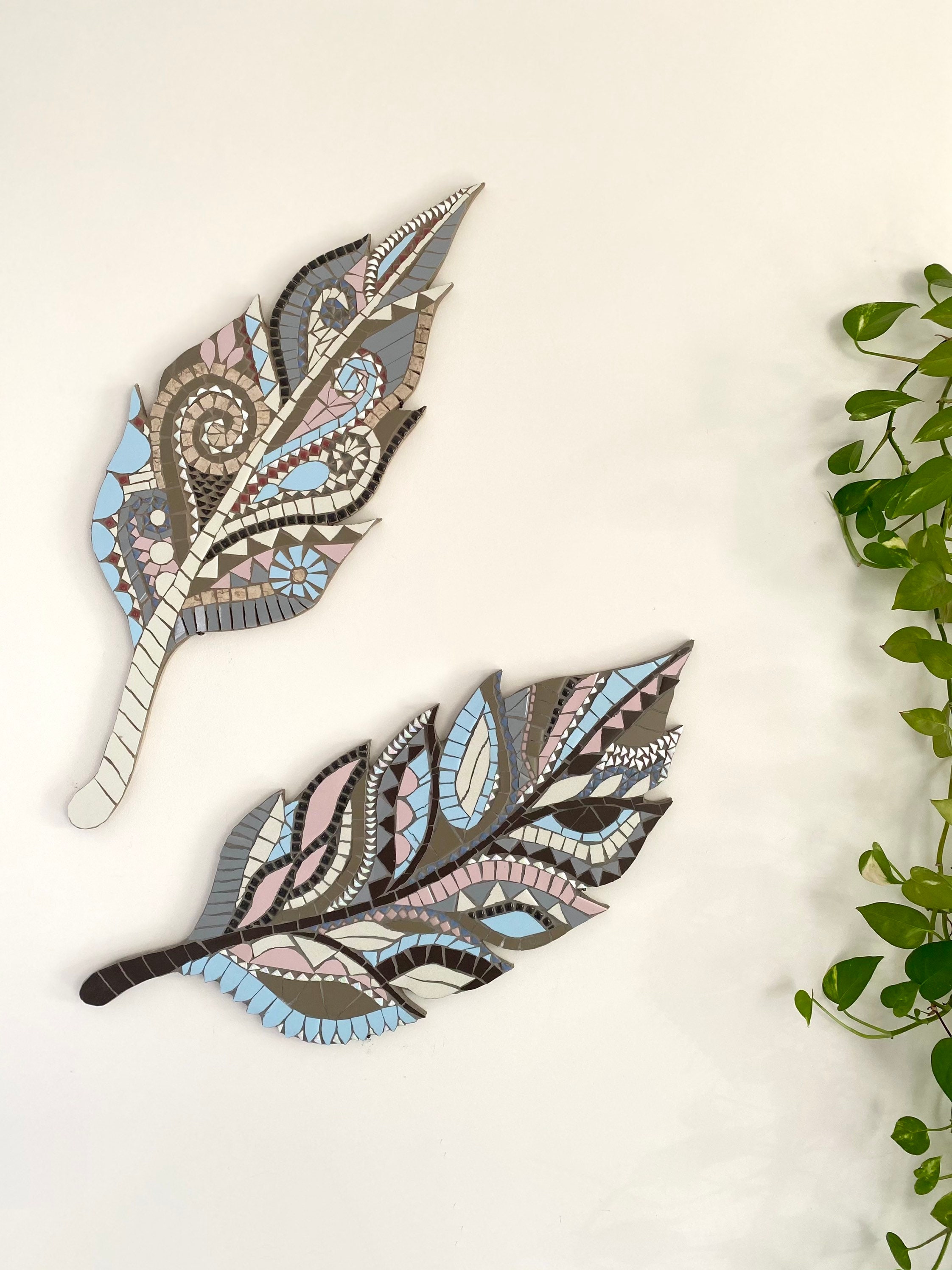Mosaic Feather Wall Art Set, Boho Wall Art Set, Mosaic Feather Wall ...