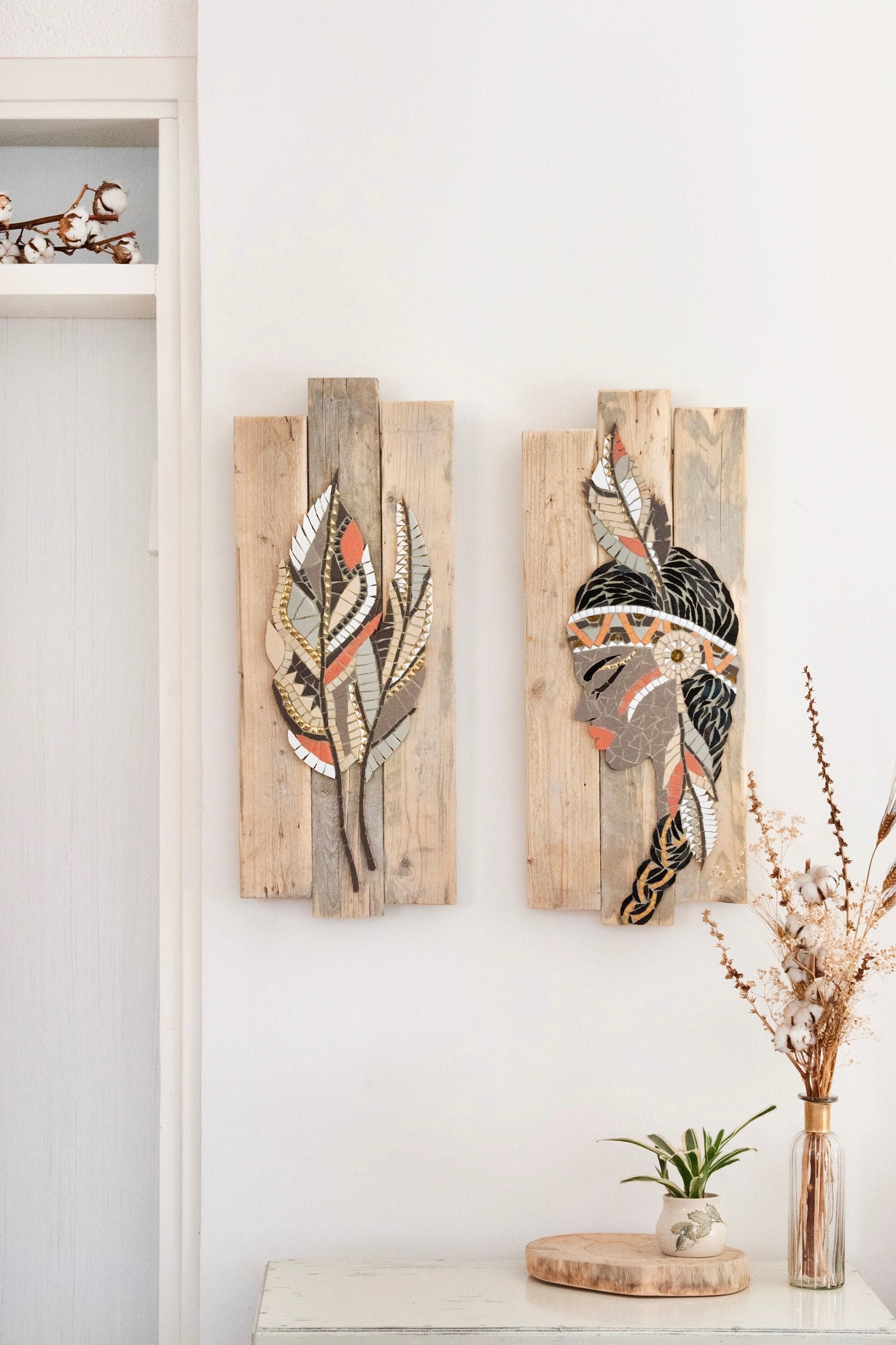 Turquoise Feather Wall Art, Framed Mosaic Feather Wall Art, Mosaic ...