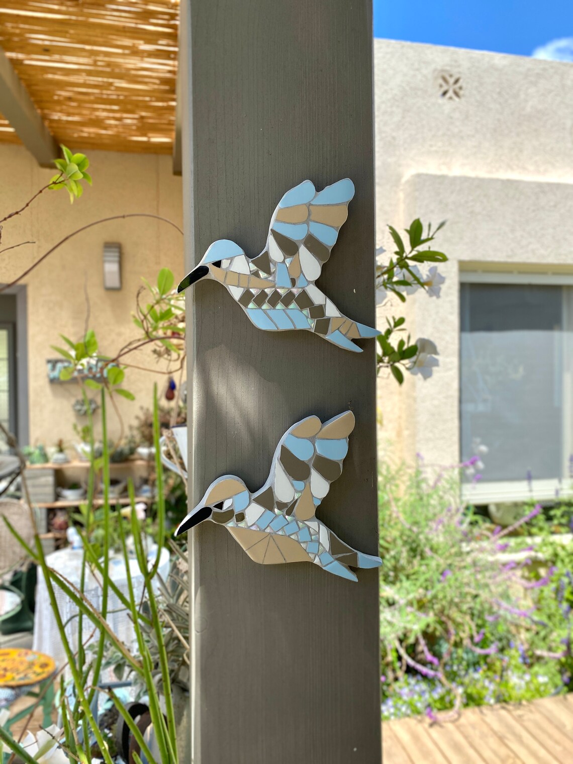 Blue Mosaic Bird Artwork, Mosaic Hummingbird Wall Art, Mosaic ...