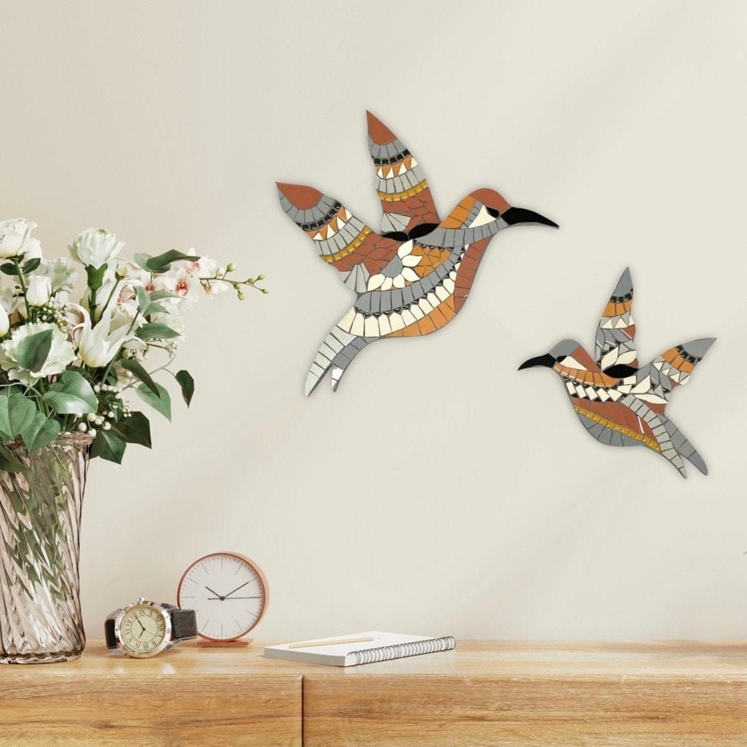 Orange and Gray Wall Art, Hummingbird Wall Art, Hummingbird Decor ...