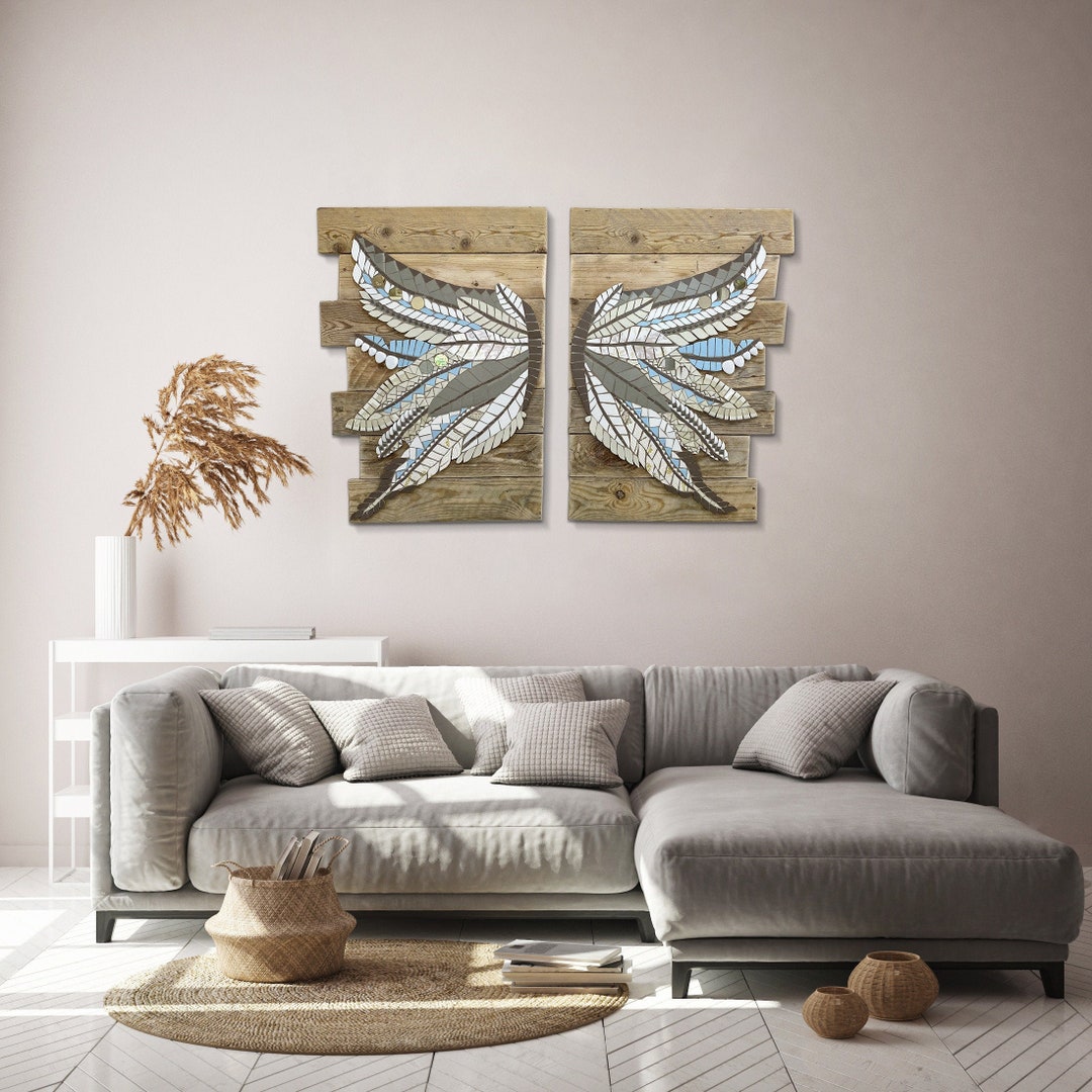 Extra Large Living Room Wall Art, Angle Wings Wall Art, 2 Piece Wall ...