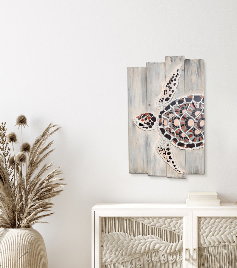 Mosaic Turtle Wall Art, Wooden Sea Turtle Wall Decor, Large Turtle Wall ...