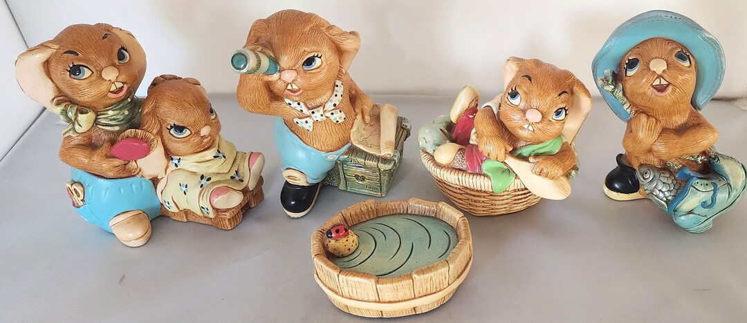 Pendelfin Rabbit Figurines Stoneware Hand Painted Lot of 5 Made in UK ...