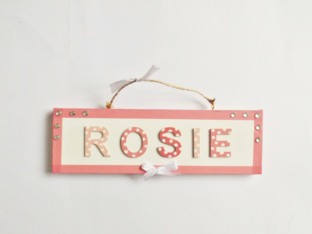 Pink Polka Dot Name Plaque Childrens Customised Bedroom Nursery Door ...