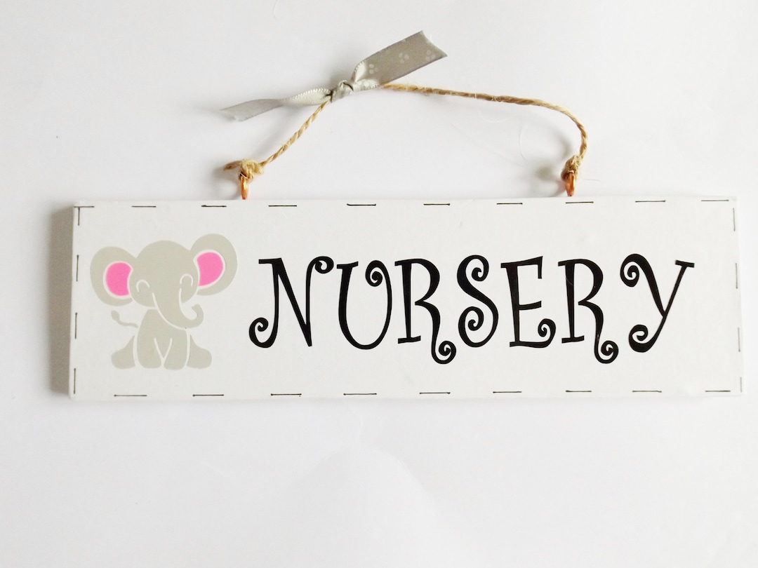 Nursery Elephant Door Sign Home Cute Animal Wall Decor Custom Name ...