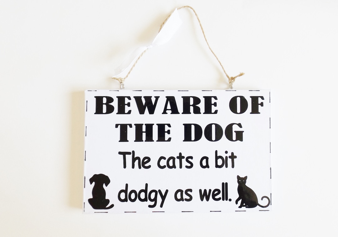Beware of the Dog Cat Sign Funny Pets Quote Wall Plaque Home Decor Cat ...