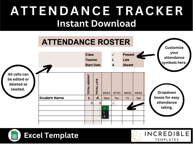 Attendance Sheet Template | Google Sheets, Excel Template, Printable ...
