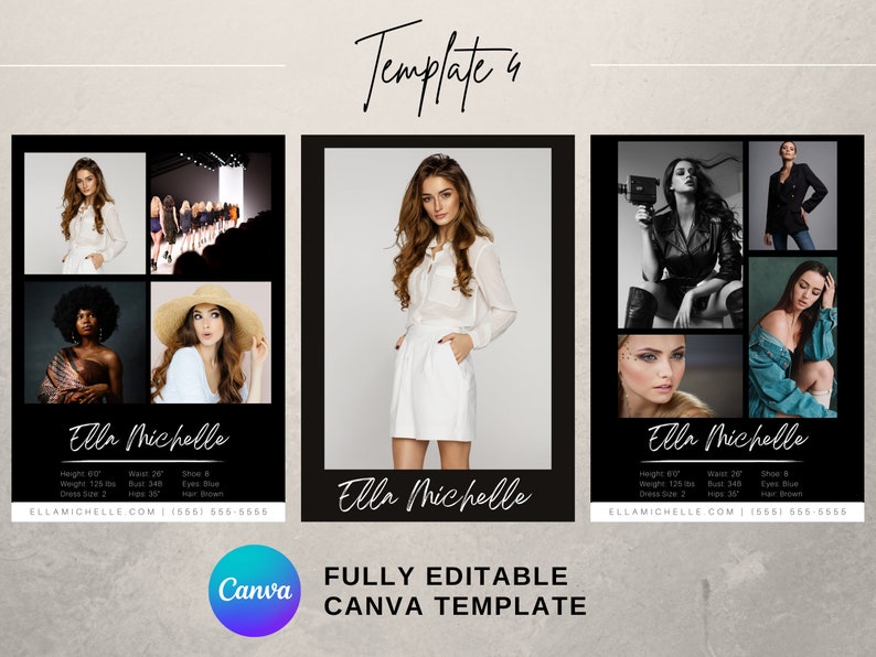 COMP CARD TEMPLATE Bundle | Instant Download | Model Comp Card Template ...