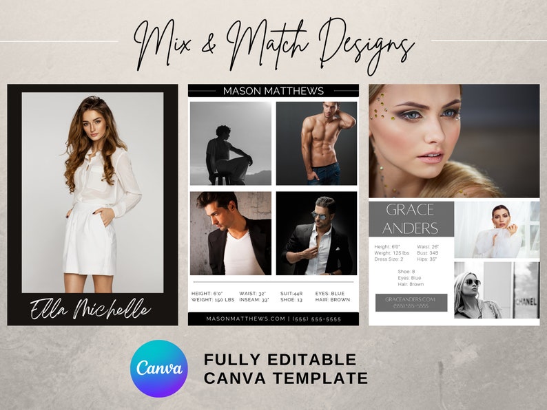 COMP CARD TEMPLATE Bundle | Instant Download | Model Comp Card Template ...