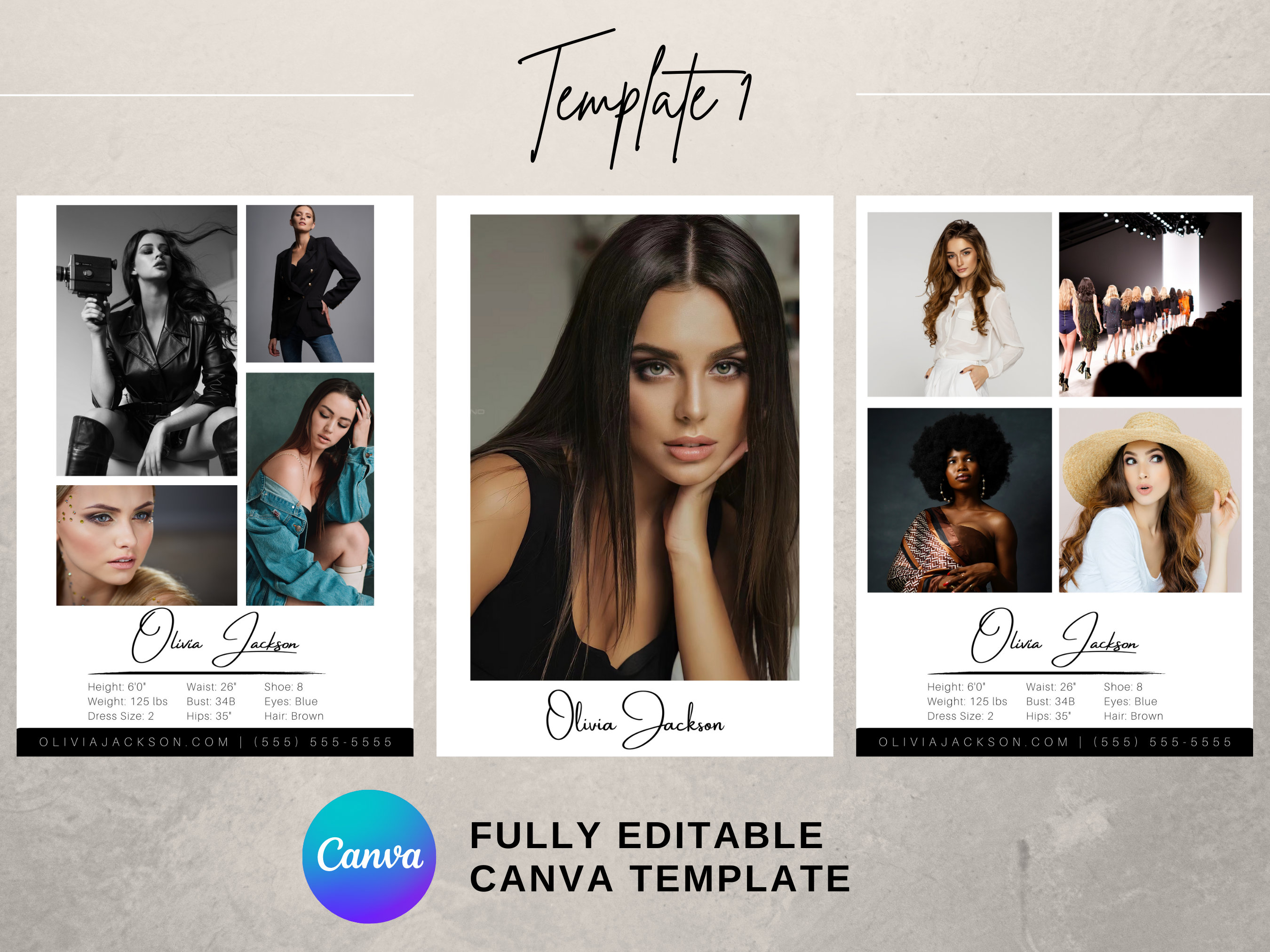 COMP CARD TEMPLATE Bundle | Instant Download | Model Comp Card Template ...