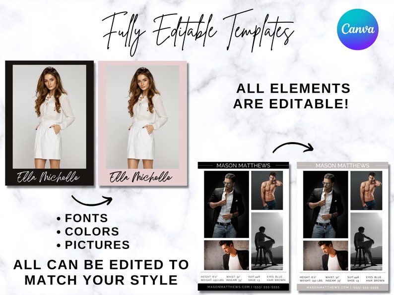 COMP CARD TEMPLATE Bundle | Instant Download | Model Comp Card Template ...