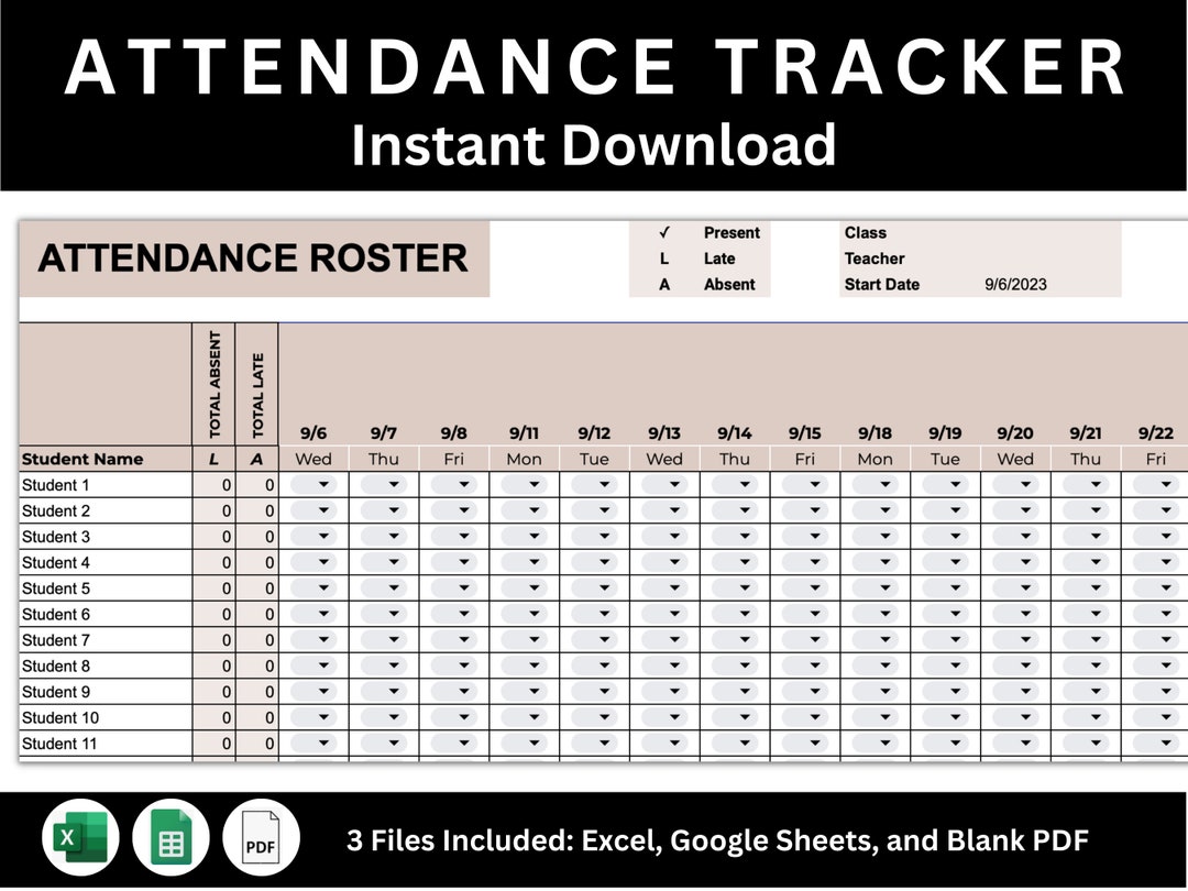 Attendance Sheet Template | Google Sheets, Excel Template, Printable ...