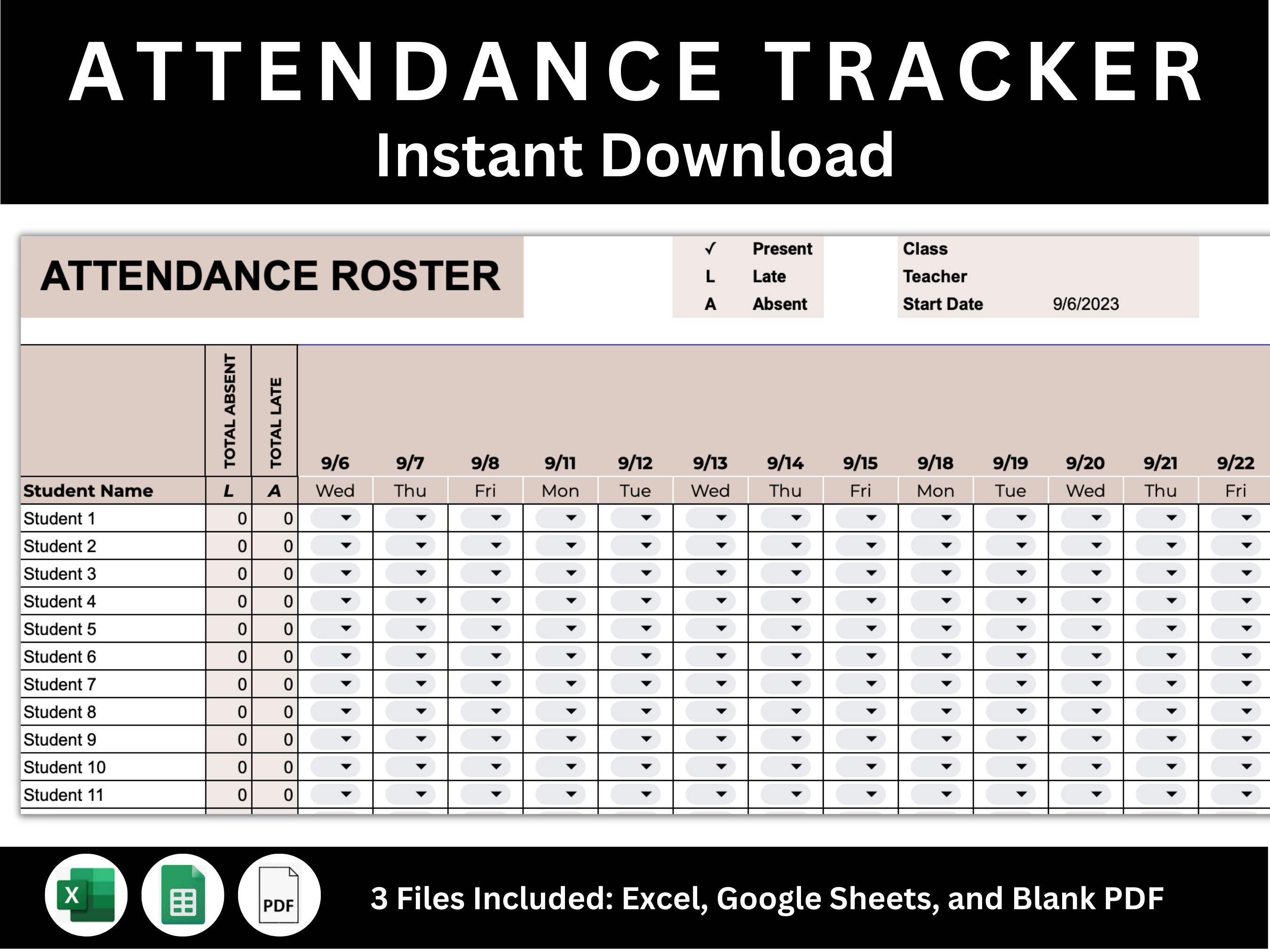 Attendance Sheet Template | Google Sheets, Excel Template, Printable ...
